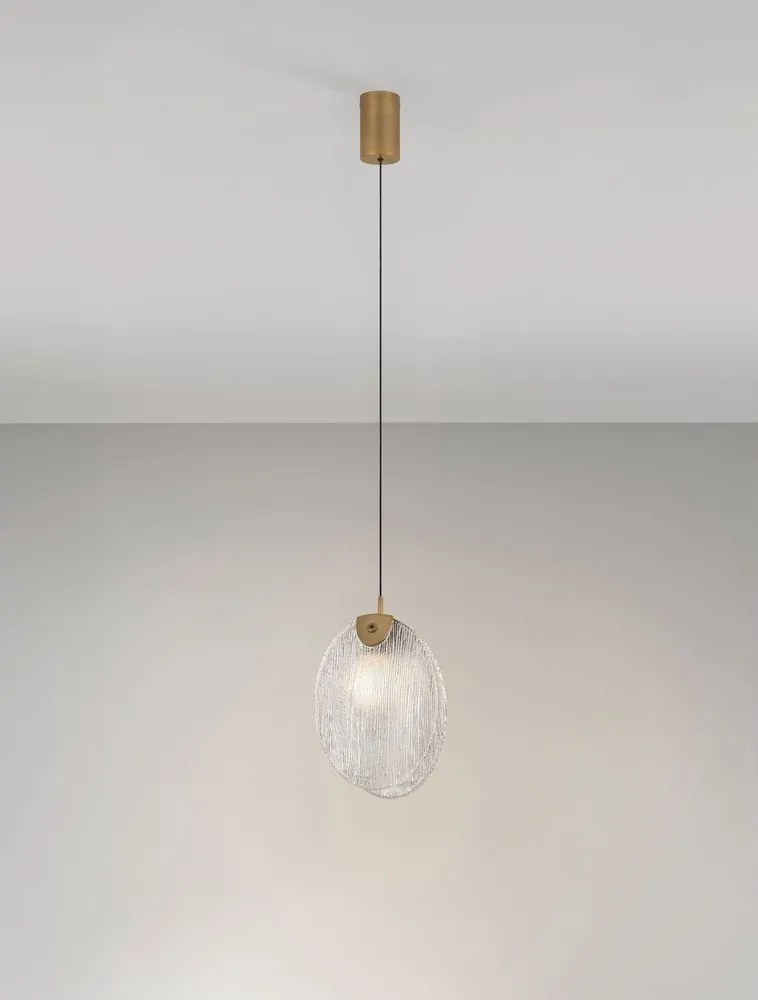 Ocelové LED závěsné svítidlo v mosazné barvě se skleněným stínidlem Shelina – Nova Luce