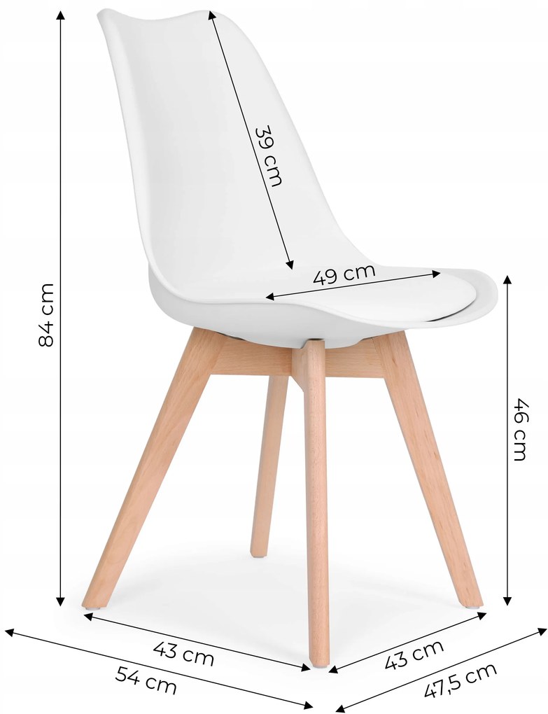 Sada 4 židlí do obývacího pokoje, jídelní židle s polštářem, bílá ModernHome