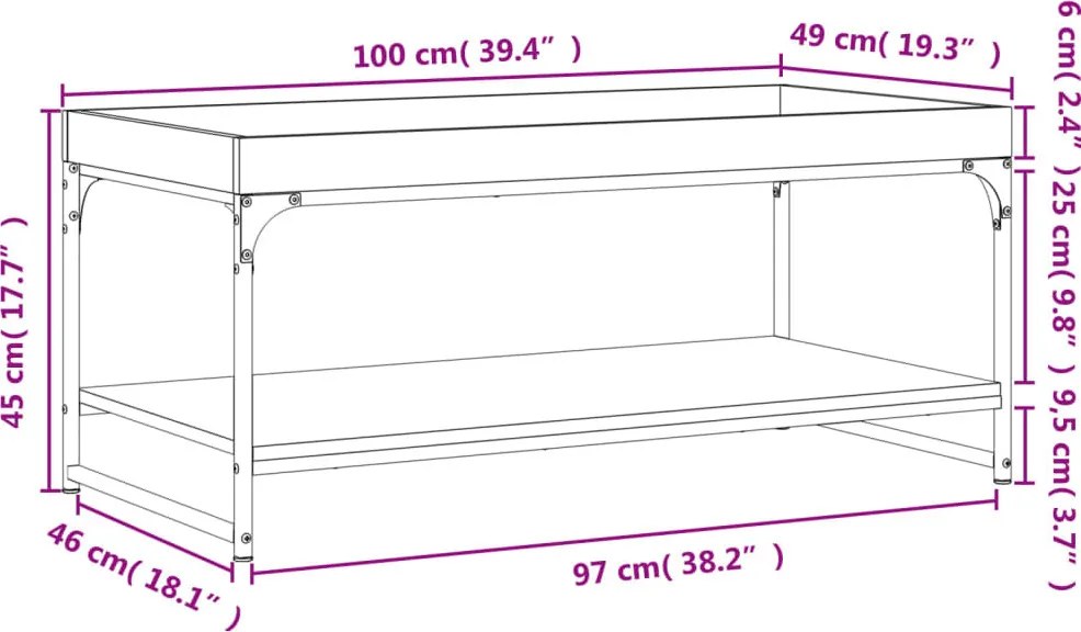 vidaXL Konferenční stolek 100 x 49 x 45 cm kompozitní dřevo [832807] Barva: hnědý dub