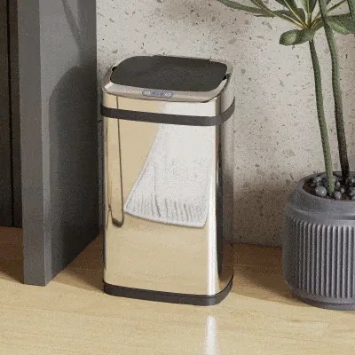 HOMCOM Automatický senzorový odpadkový koš 30 l s IR senzorem, čtvercový, nerez, volitelný vnitřní koš pro hygienické nakládání s odpady