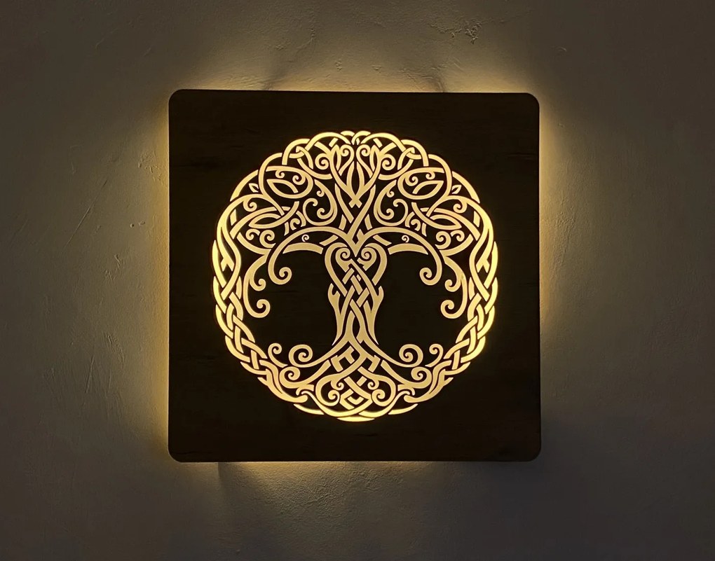 Li-Go "Keltský strom života" světelný obraz 230V 62x62cm provedení povrchu: dub světlý