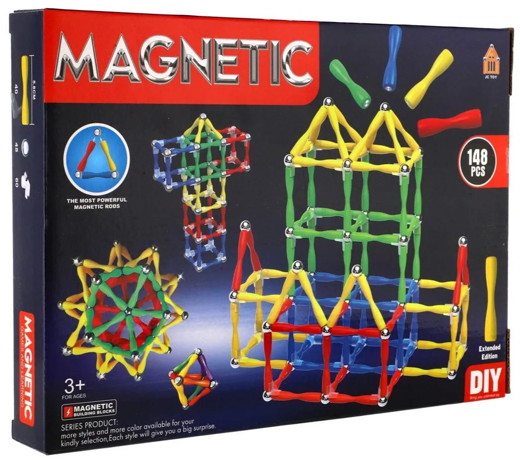 Magnetická stavebnice 148ks plast/kov v krabici 30x22x4cm