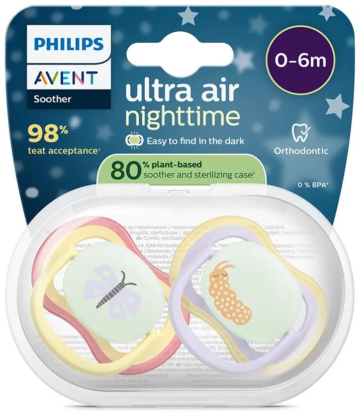 PHILIPS AVENT Šidítko Ultra air noční 0-6 m dívka, 2 ks Philips Avent