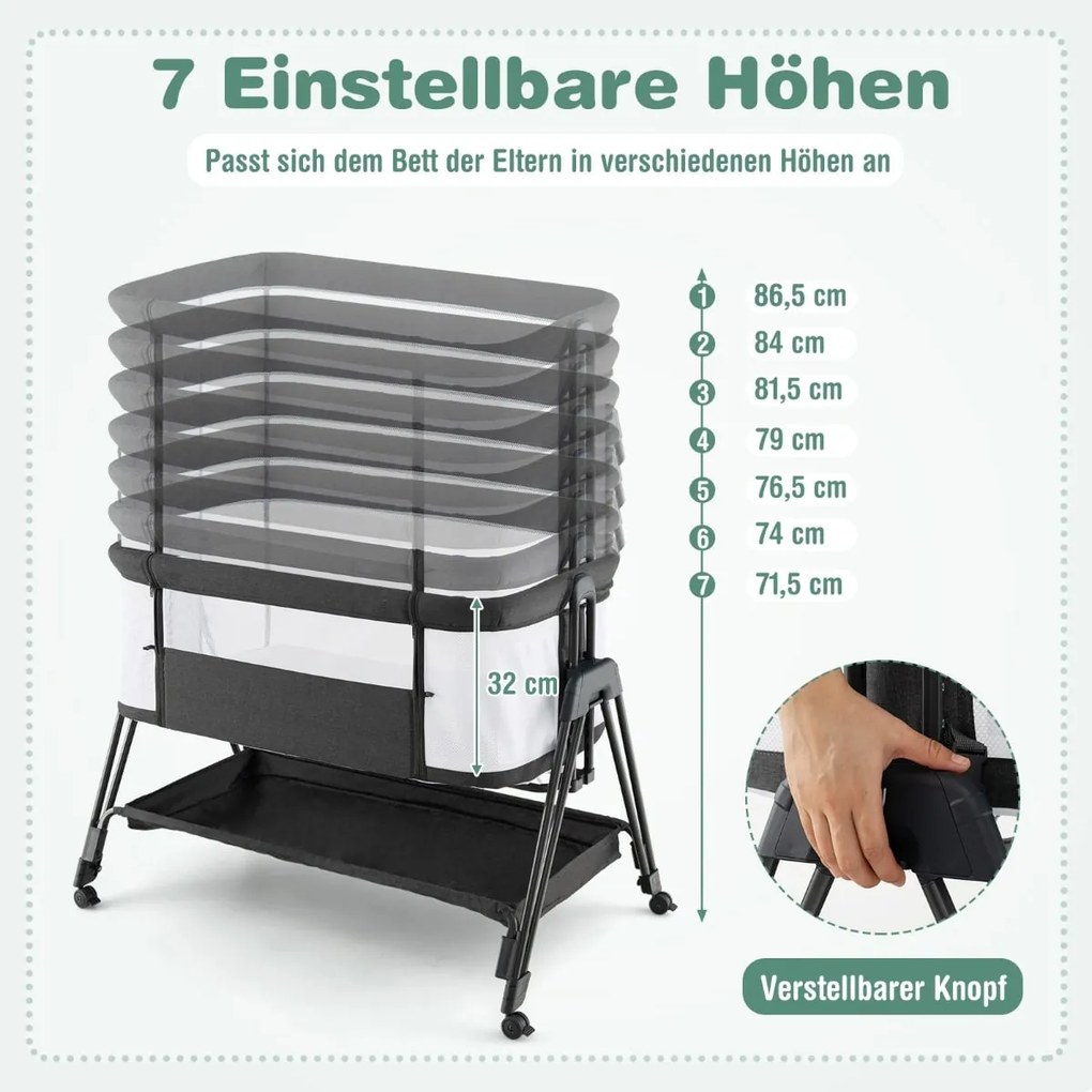 Costway Baby Co-Sleeper Skládací přenosná dětská postel tmavě