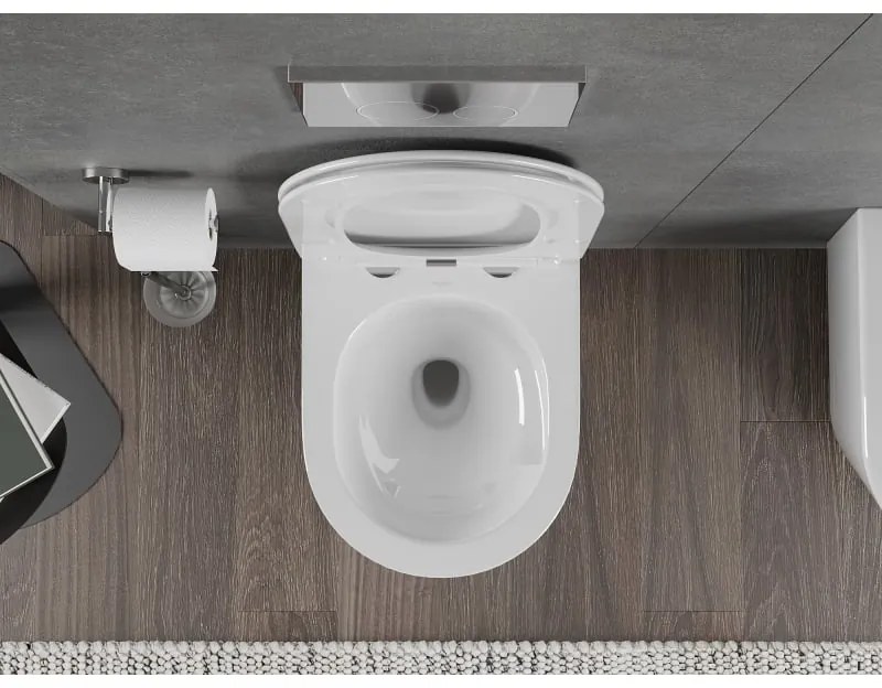 Mexen Rico, závěsná WC mísa 490x360x370 mm, Rimless Tornádo + WC sedátko z duroplastu, bílá lesklá, 30720400T