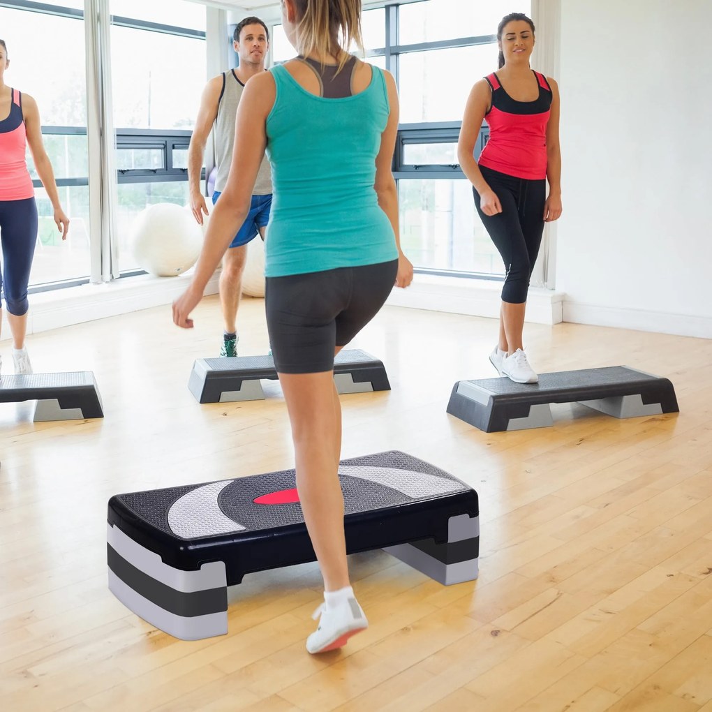 HOMCOM Nastavitelný Aerobní Fitness Stupínek s Protiskluzovým Povrchem 78x29x20 cm