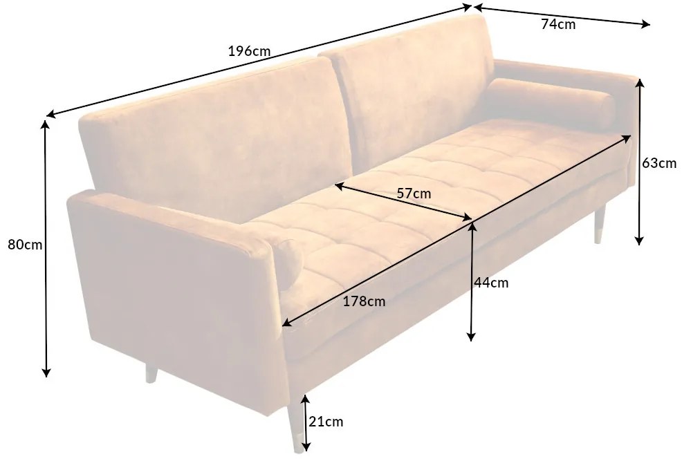Designová rozkládací sedačka Walvia 196 cm hořčicová žlutá