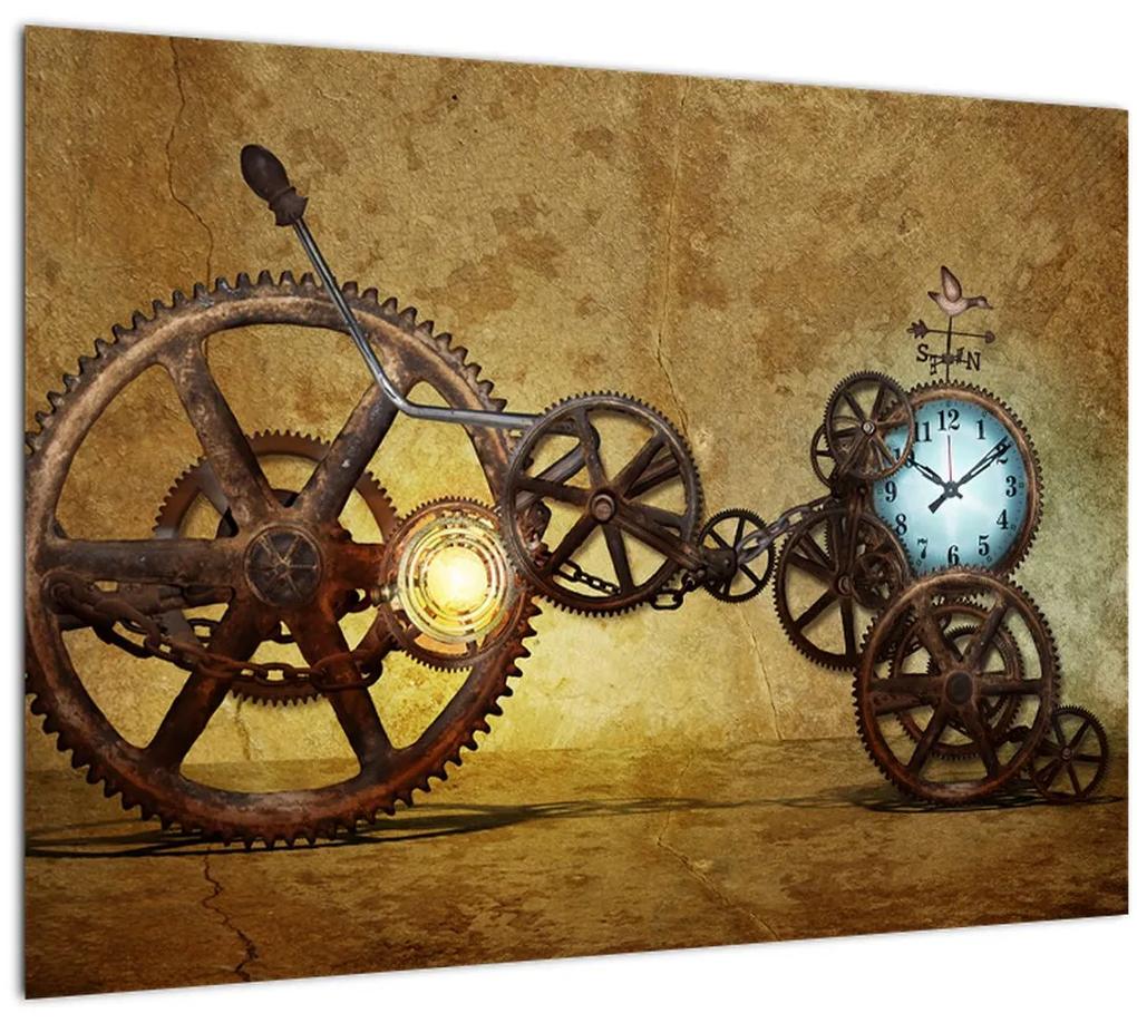 Skleněný obraz strojků historických hodin (70x50 cm)