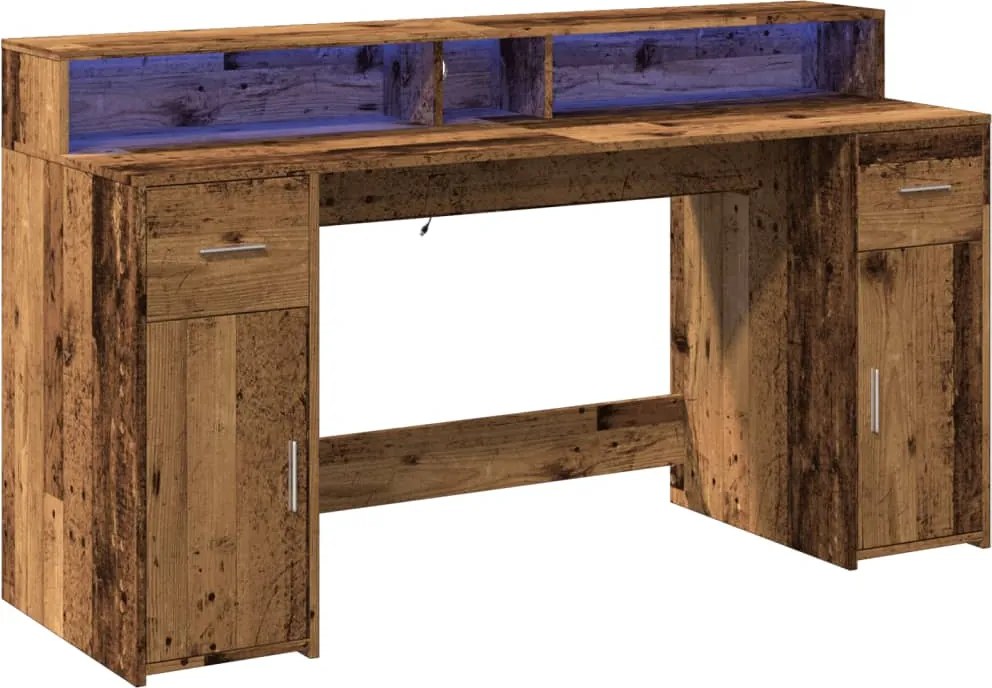 Psací stůl s LED světly old wood 160x55x91 cm kompozitní dřevo 3309436