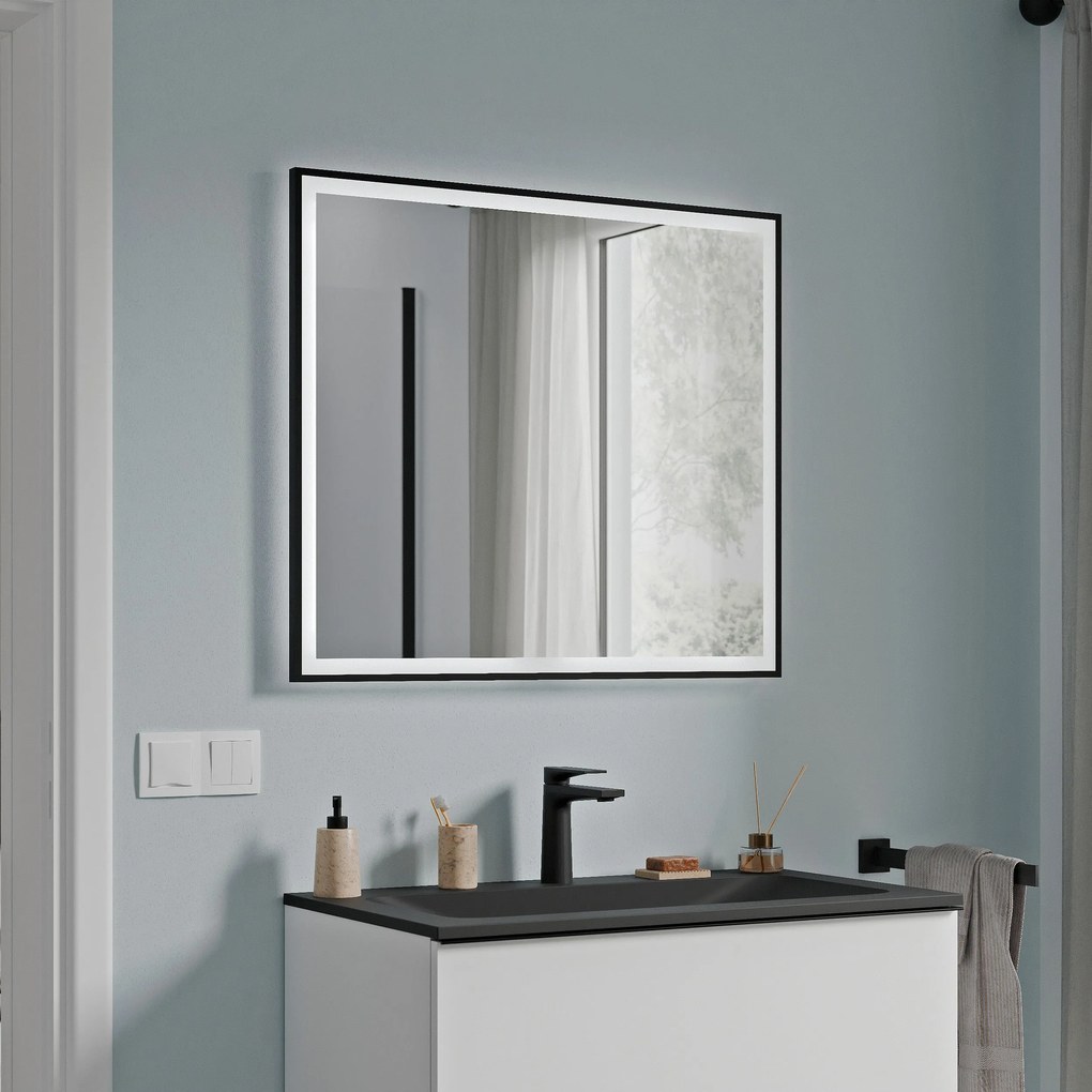 Zrcadlo s LED osvětlením VARO FRAME - obdélníkové - vyhřívané - černý rám - různé velikostiMožnost volby velikosti
