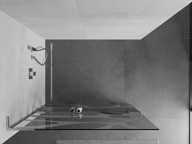 Mexen Kioto+ L, sprchová zástěna Walk-In s poličkou a věšákem 70 x 200 cm, 8mm čiré sklo bílý vzor, chromový profil, 800-070-123-01-97