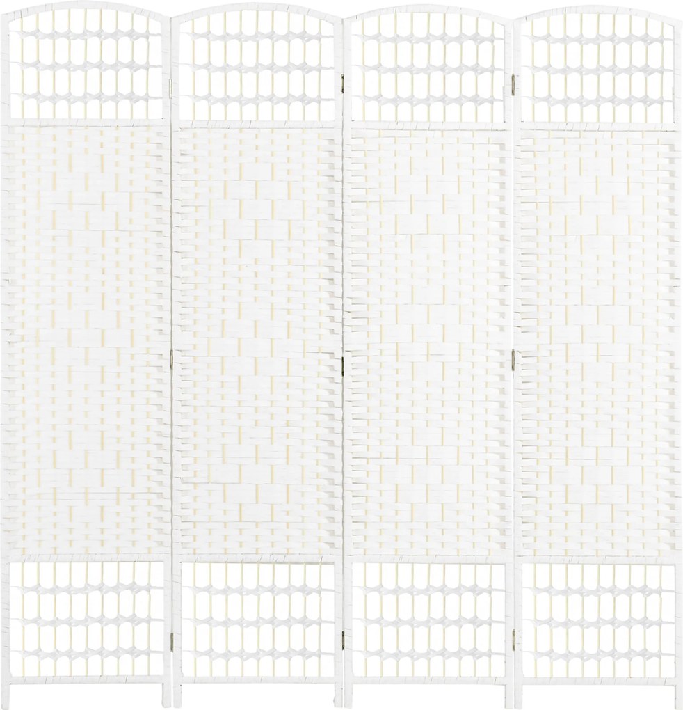 HOMCOM Skládací Předěl s 4 Panely 160x170 cm, S Rámem z Dřeva a Papírovým Provázkem pro Ložnici a Obývací Pokoj - Bílá | Aosom