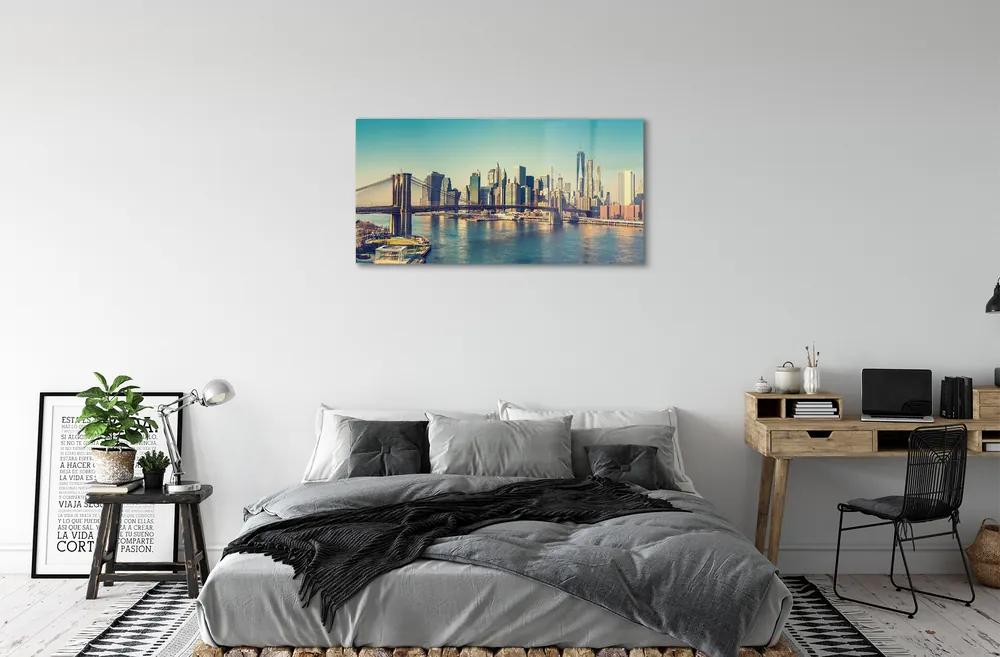 akrylový obraz Panorama bridge river 100x50 cm
