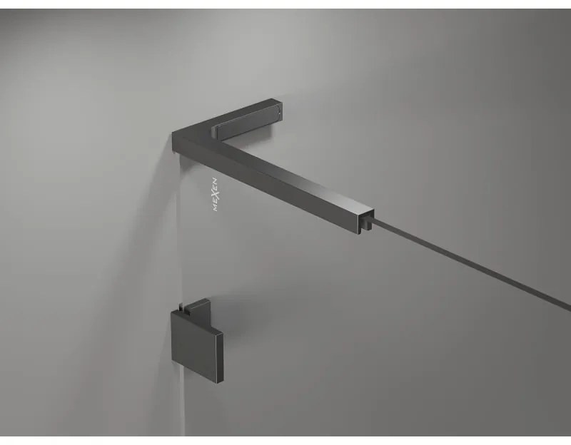 Mexen Lunar, L pětiúhelníkový sprchový kout naklápěcí doleva 100 x 80 cm, 8mm čiré sklo, grafitový profil, 831L-100L-080P-95-00-L