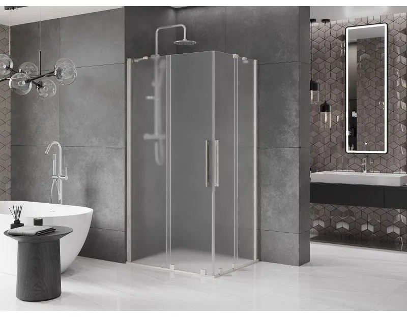 Mexen Velar Duo, sprchový kout s posuvnými dveřmi 100 x 90 cm, 8mm sklo námraza, broušená ocel, 871-100-090-32-97