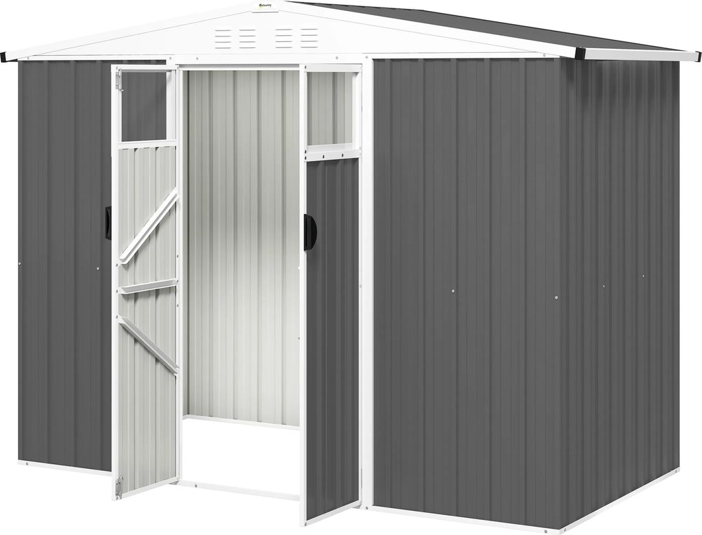 Kovová zahradní kůlna Outsunny 2,7 m² 246 x 117 x 180 cm Skladovací kůlna s oknem, 4 ventilačními otvory a zámkovými dveřmi, venkovní ocelová zahradn…