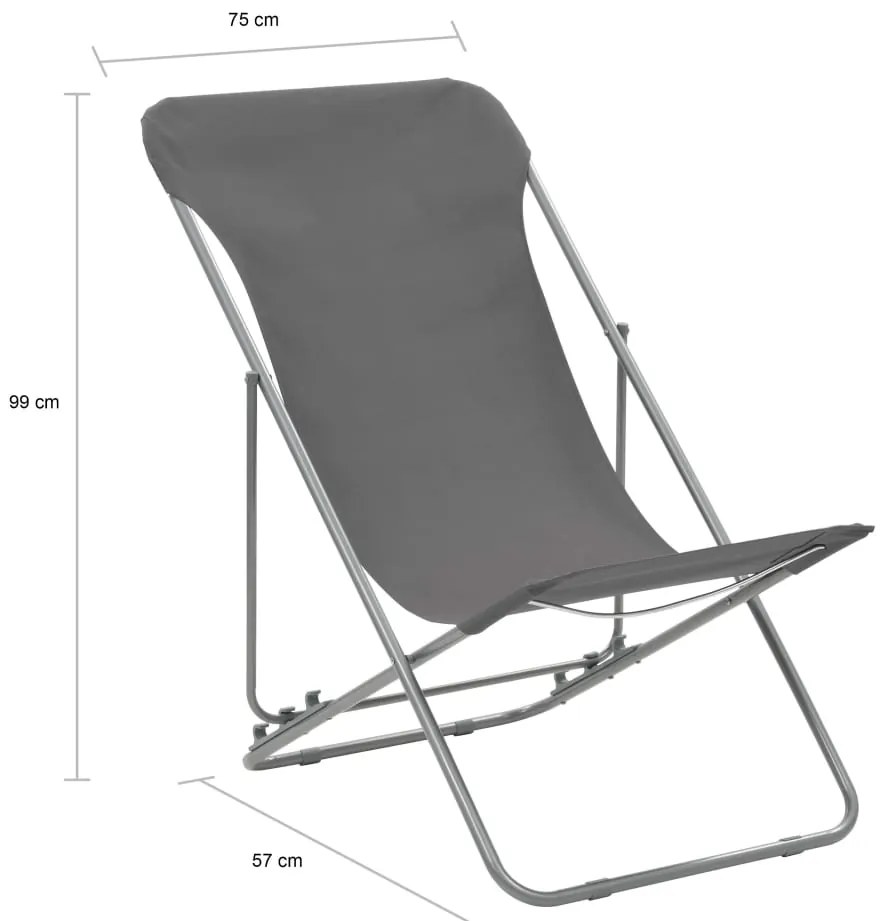 vidaXL Marketos Skládací plážová křesla 2 ks ocel a oxfordská látka šedá