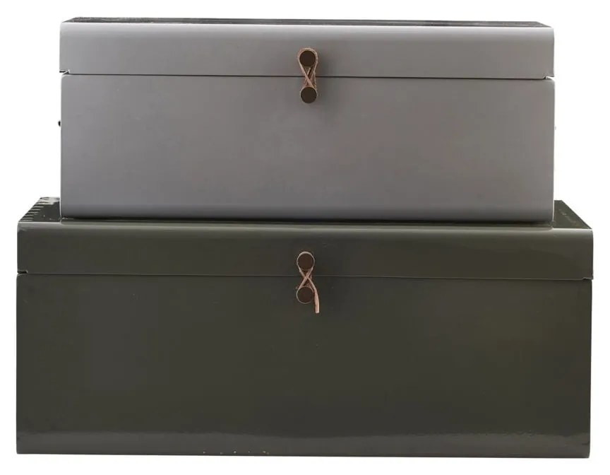 House Doctor Kovový úložný box Green/Grey Větší, zelená barva, šedá barva, kov