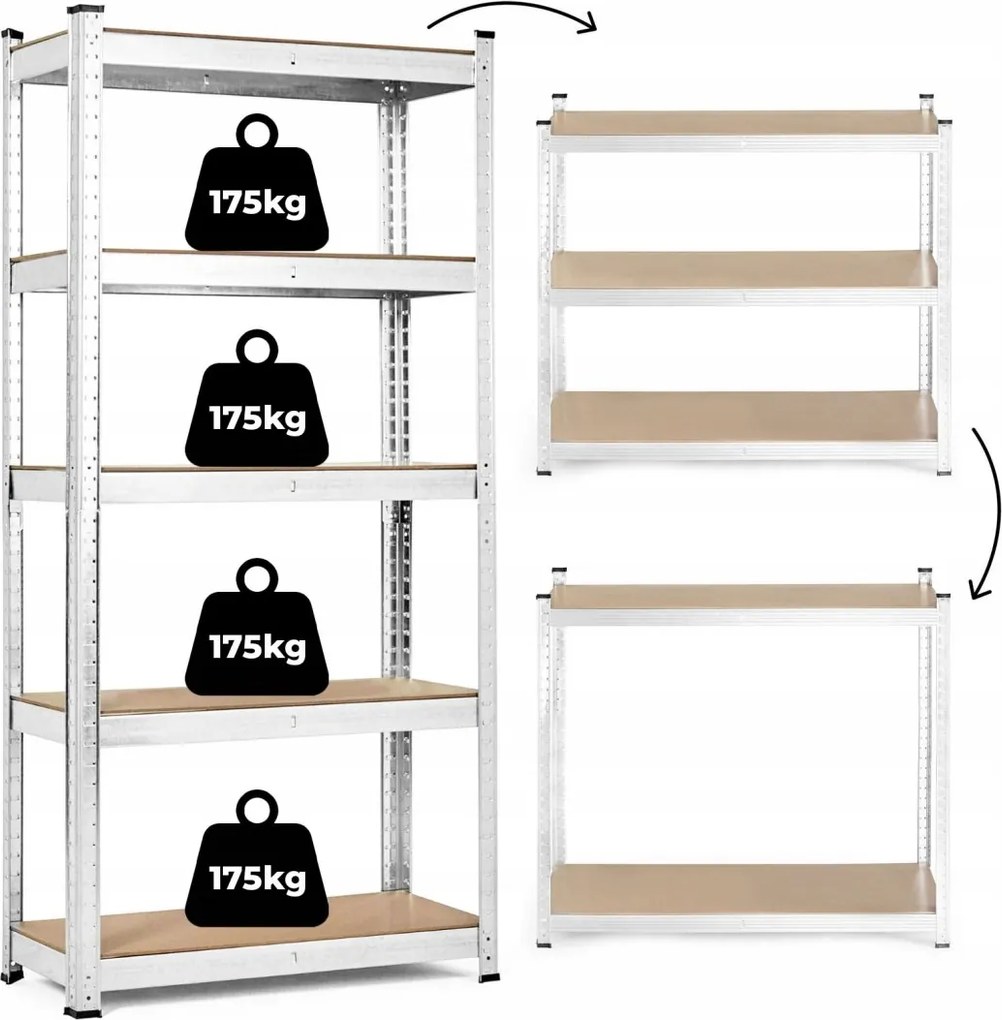 Skladový regál 205x120x45 cm ocel galvanizovaná 5 polic 875 kg ModernHome