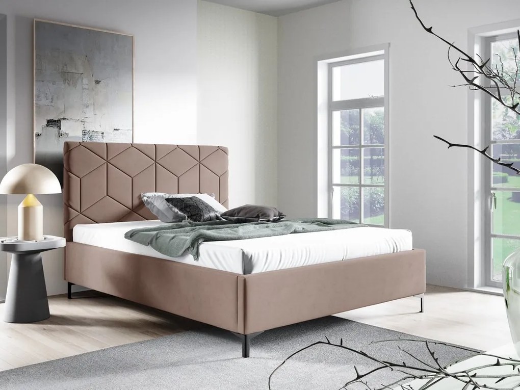 Eka Čalouněná postel BOX+ 140x200 cm Barva látky Trinity: Černá (Trinity 2316), Úložný prostor: S kovovým rámem úložného prostoru