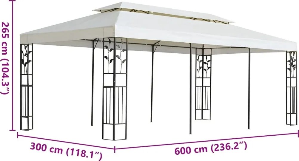 vidaXL Altán s dvojitou střechou bílý 6 x 3 m ocel [362376]