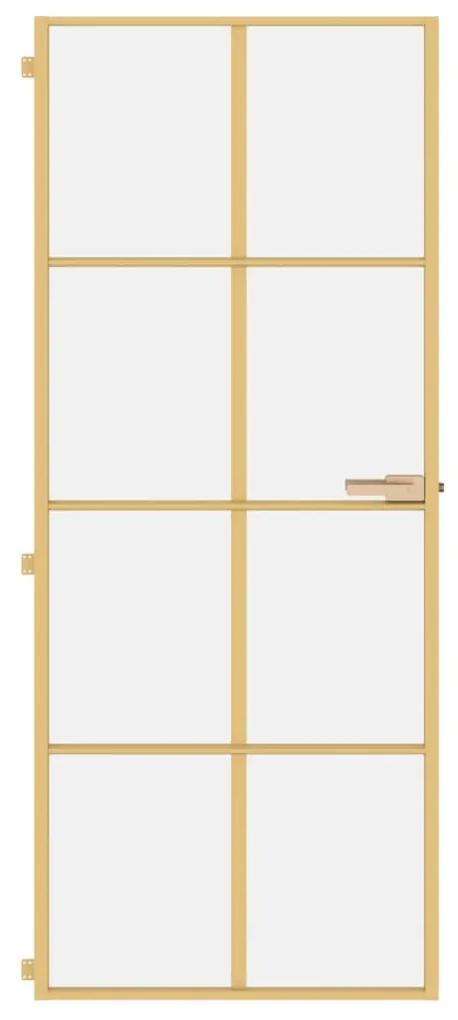 Interiérové dveře úzké zlaté 83x201,5 cm tvrzené sklo a hliník