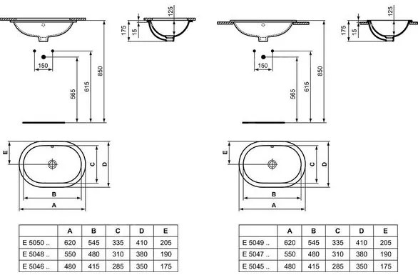 Ideal Standard Connect Umyvadlo zápustné ovál 55 cm E504701