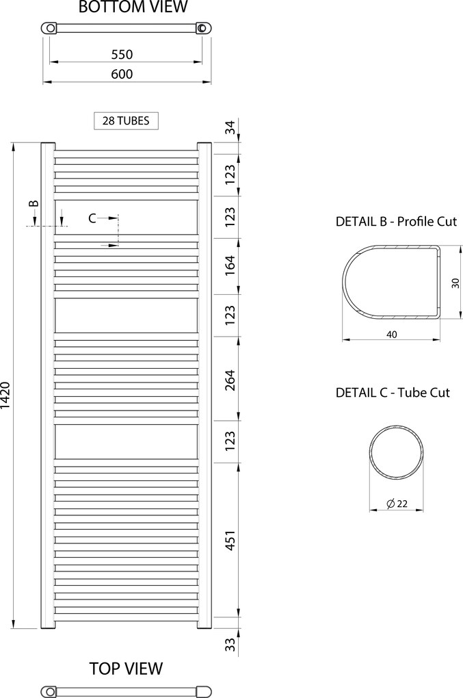 Aqualine ALYA otopné těleso rovné 600 x 1420 mm chrom LLR105