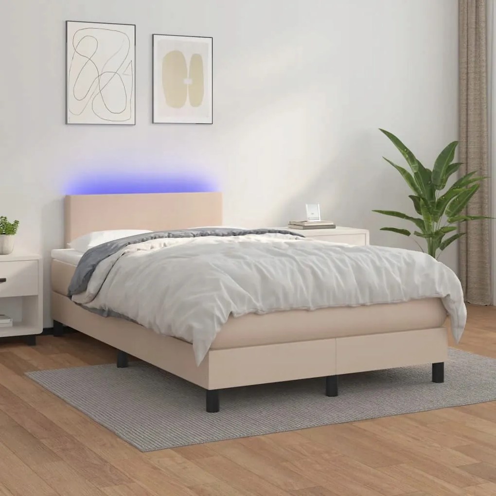 Box Spring Postel Matrace A Led 160X200Cm Umělá Kůže Cappuccino Hladký desi