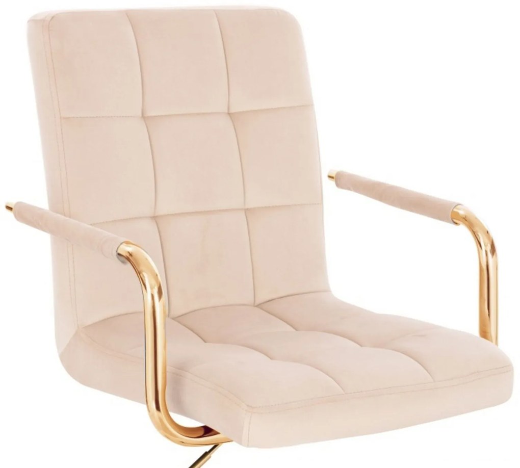 LuxuryForm DESIGN Barová židle VERONA GOLD VELUR na černé kulaté podstavě - krémová