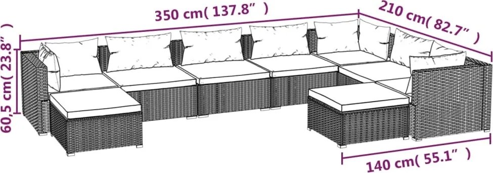 vidaXL 9dílná zahradní sedací souprava s poduškami polyratan [3102672] Barva: Šedá a modrá