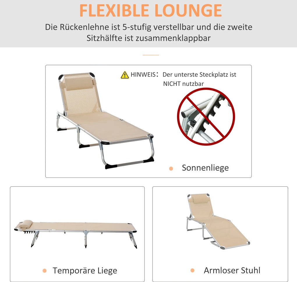 Outsunny skládací zahradní lehátko s polštářem ergonomické relaxační lehátko s 4stupňově nastavitelným opěradlem, hliníkové, nosnost až 120 kg, vhodn…