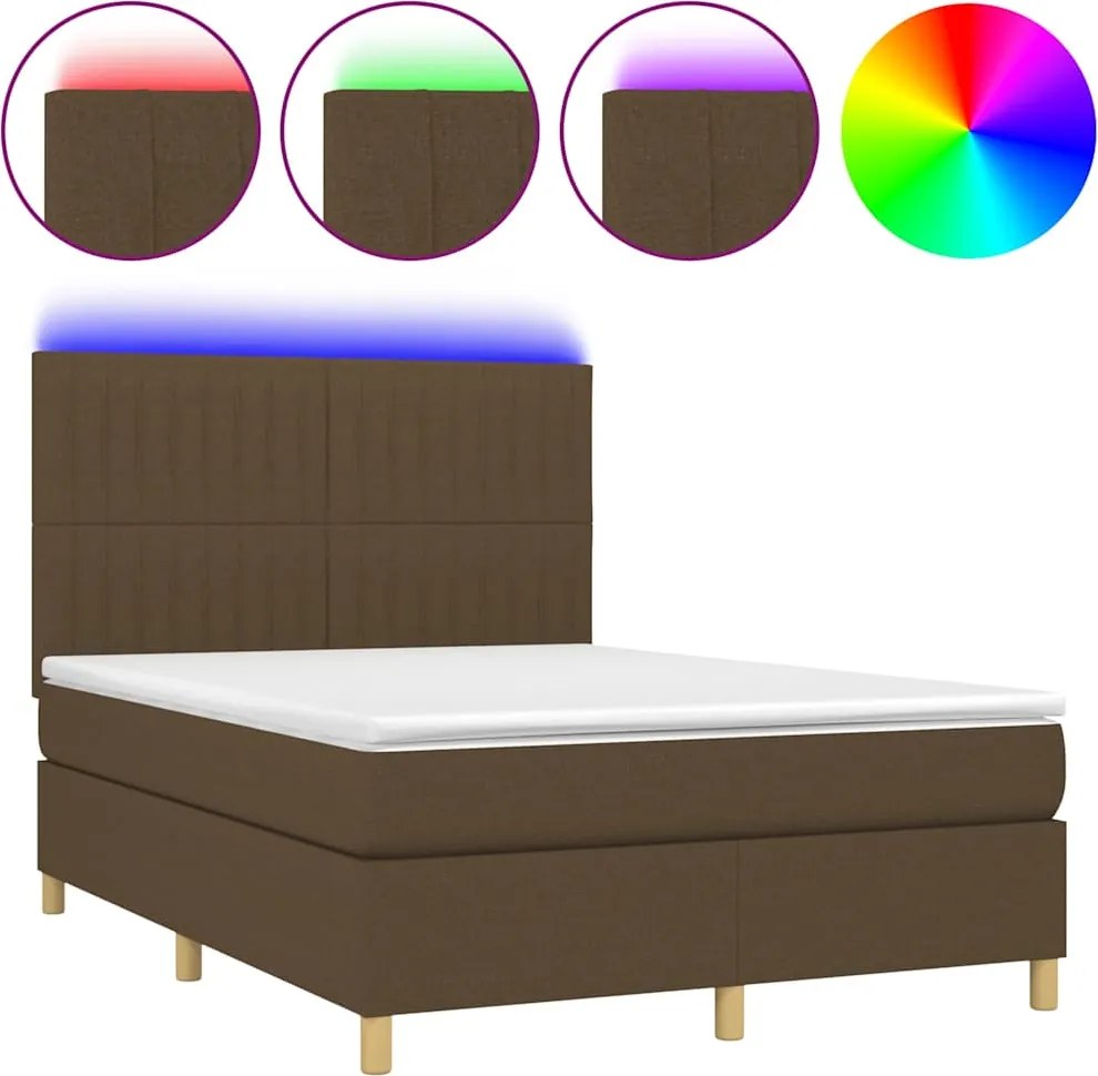 Box spring postel s matrací a LED tmavě hnědá 140x200 cm textil 3135600