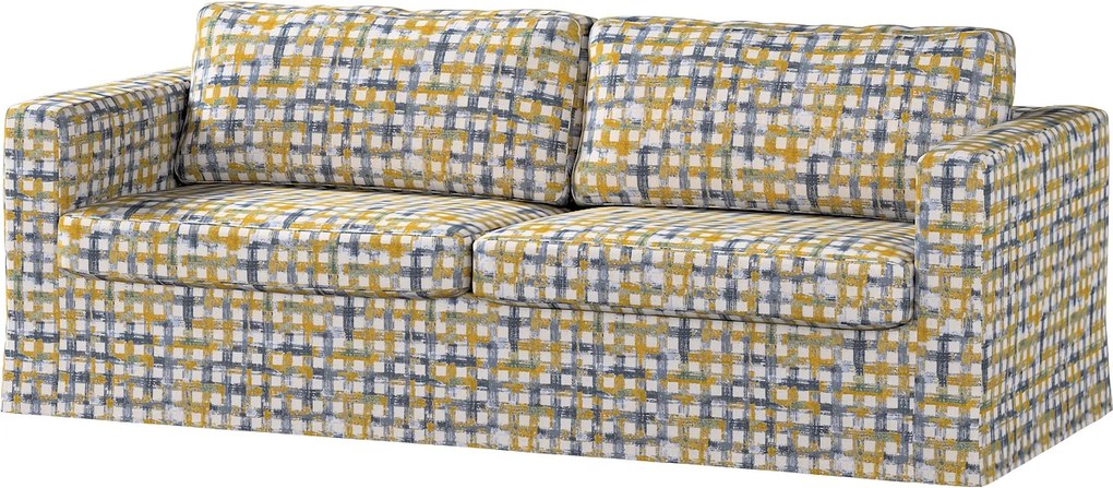 Potah na pohovku IKEA Karlstad 3-místná, nerozkládací, dlouhý barva modrá látka pletený vzor, vzorované