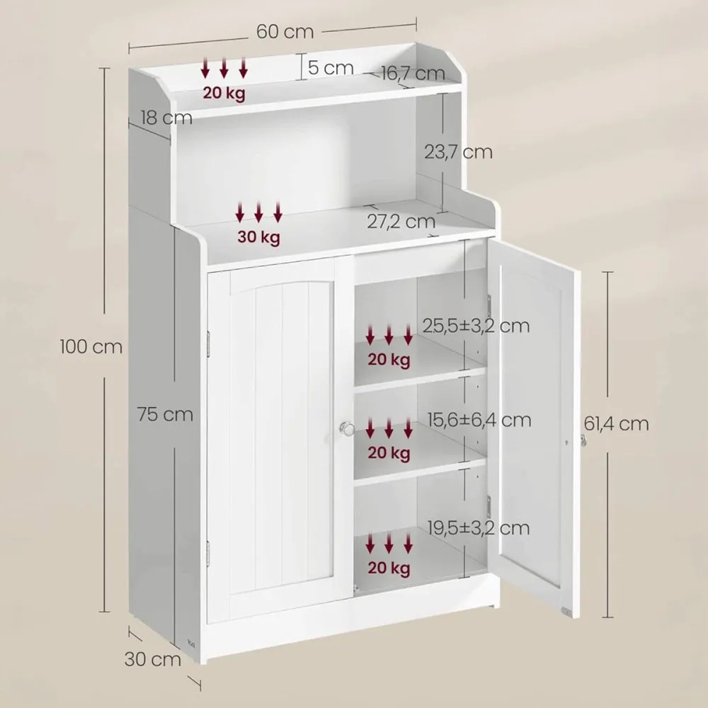Koupelnová skříňka 60x30x100cm, mdf, bílá, AUK-E1177 WT