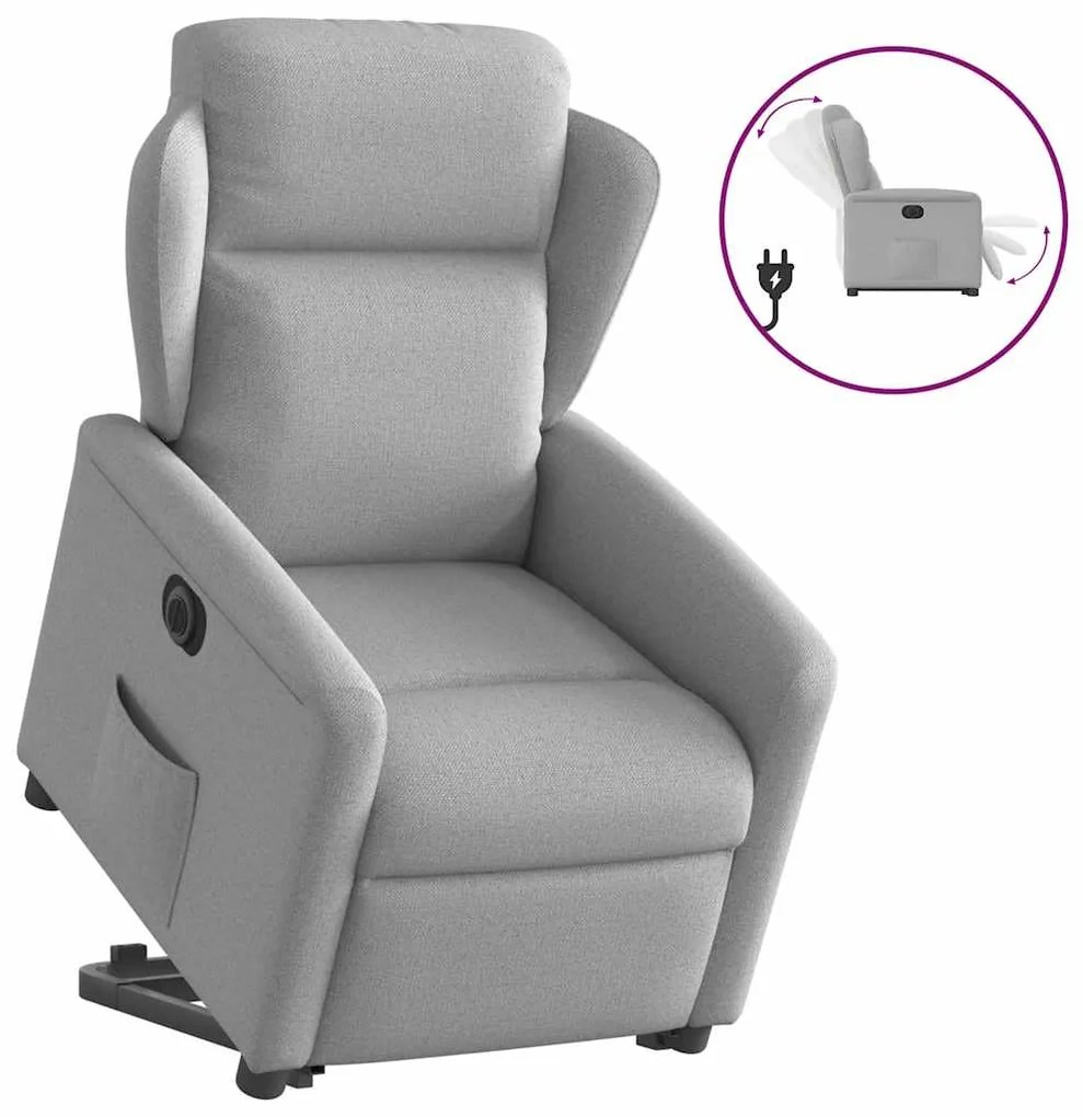 Elektrické zvedací polohovací křeslo obláčkově šedé textil 3303163