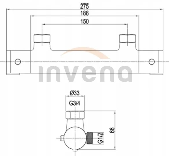 Invena Cool Touch, termostatická sprchová baterie 150mm, chromová, BT-00-001-x