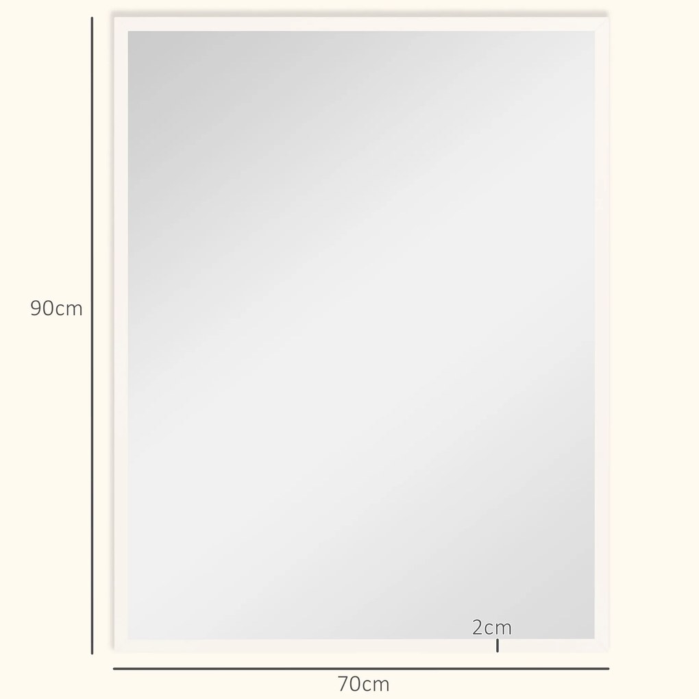 HOMCOM Obdélníkové Zrcadlo Koupelnové Zrcadlo 70x90 cm Dekorativní Zrcadlo pro Obývací Pokoj, Předsíň, Chodbu Horizontálně nebo Vertikálně Bílé