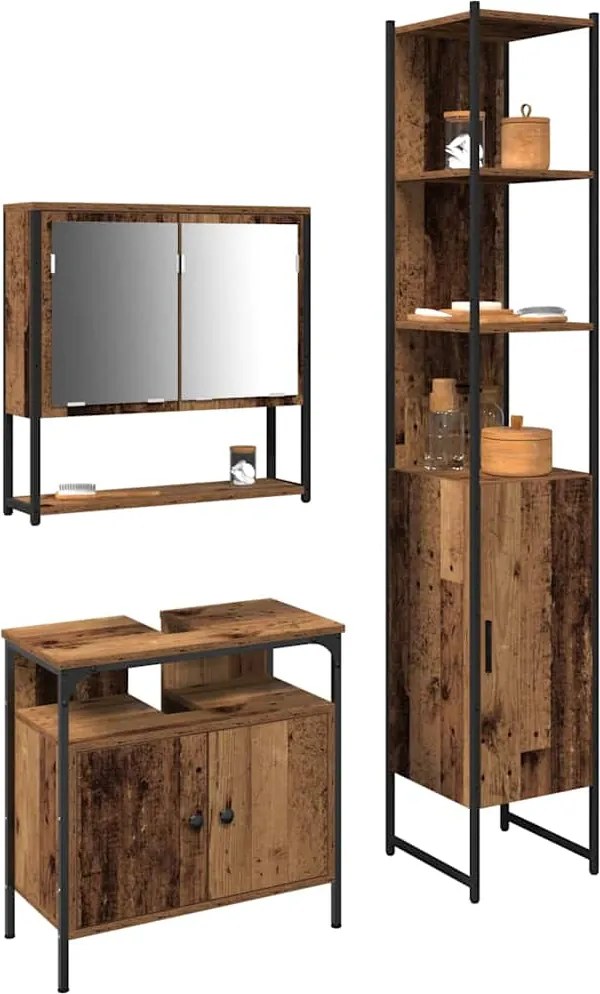 Sada koupelnového nábytku 3 ks Staré dřevo 33 x 33 x 185,5 cm 3332575