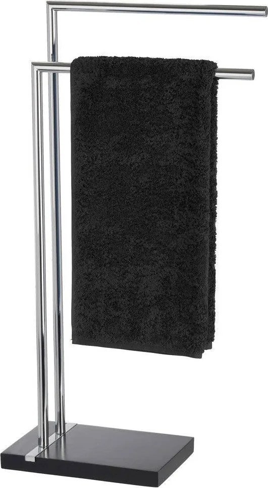 Koupelnový stojanový věšák na ručníky NOBLE BLACK, 2-ramenný, chromovaná ocel,WENKO