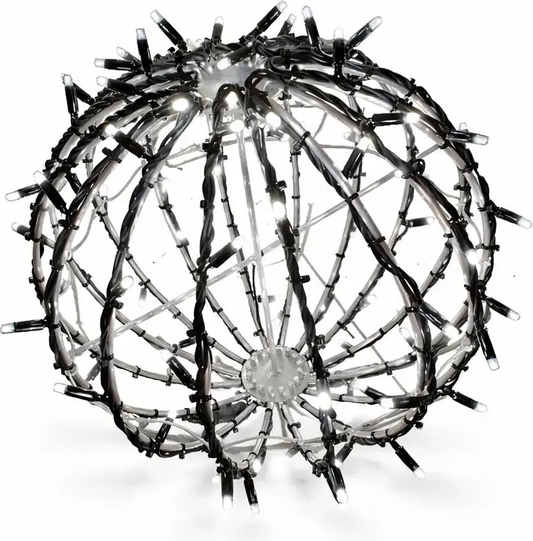 3D LED svítící koule na zahradu, pr. 40 cm, ledově bílá, černý kabel, IP67, hliník, Easy fix
