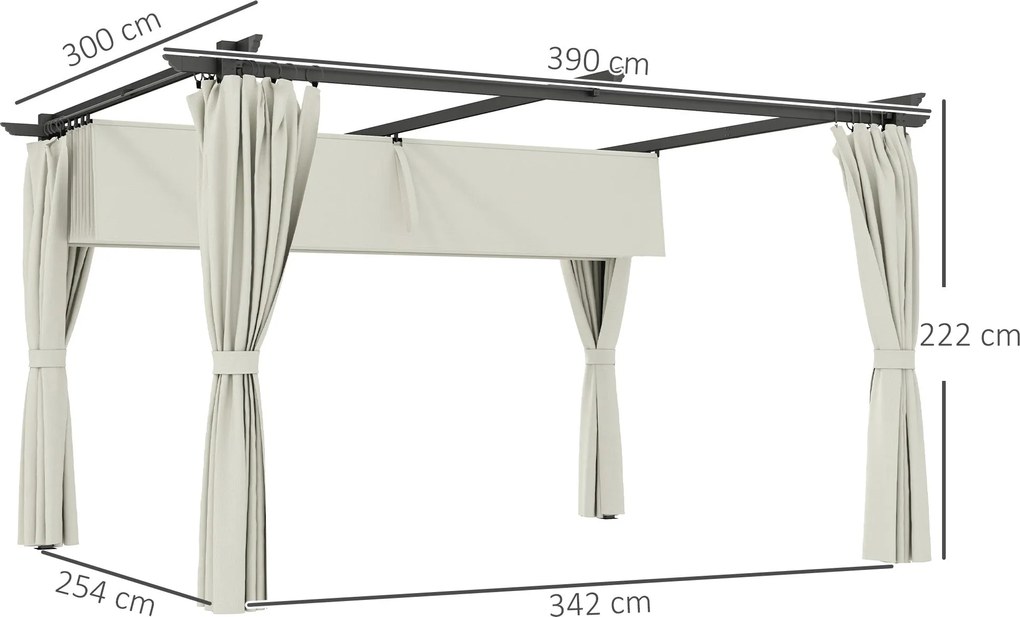 Outsunny Pergola do Zahrady Exteriérová 3 x 4m Rozšiřitelný Posuvný Pavilon se Stranovými Stěnami, Zahradní Altán, 180g/m² Vysokohustotní Polyester, O