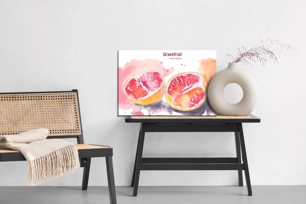 Obraz Grapefruit Malovaný Akvarelem Nedostatek Nedostatek Přírodní plátno 90x60