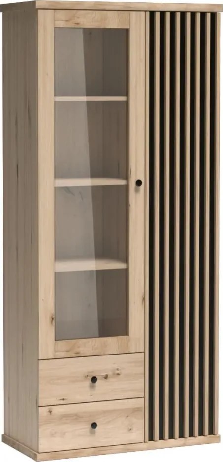 Vitrína, dub artisan/černá, KOLI C-2