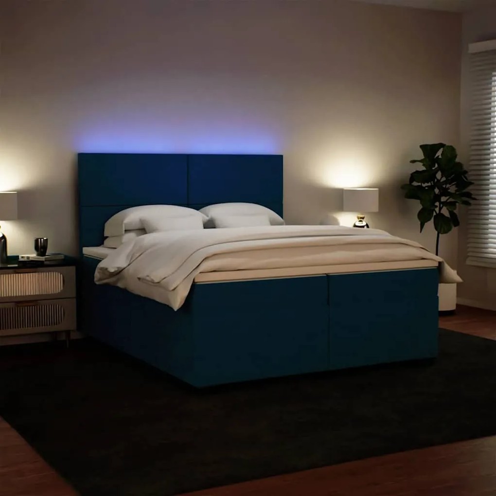 Box spring postel s matrací modrá 200 x 200 cm samet 3293300