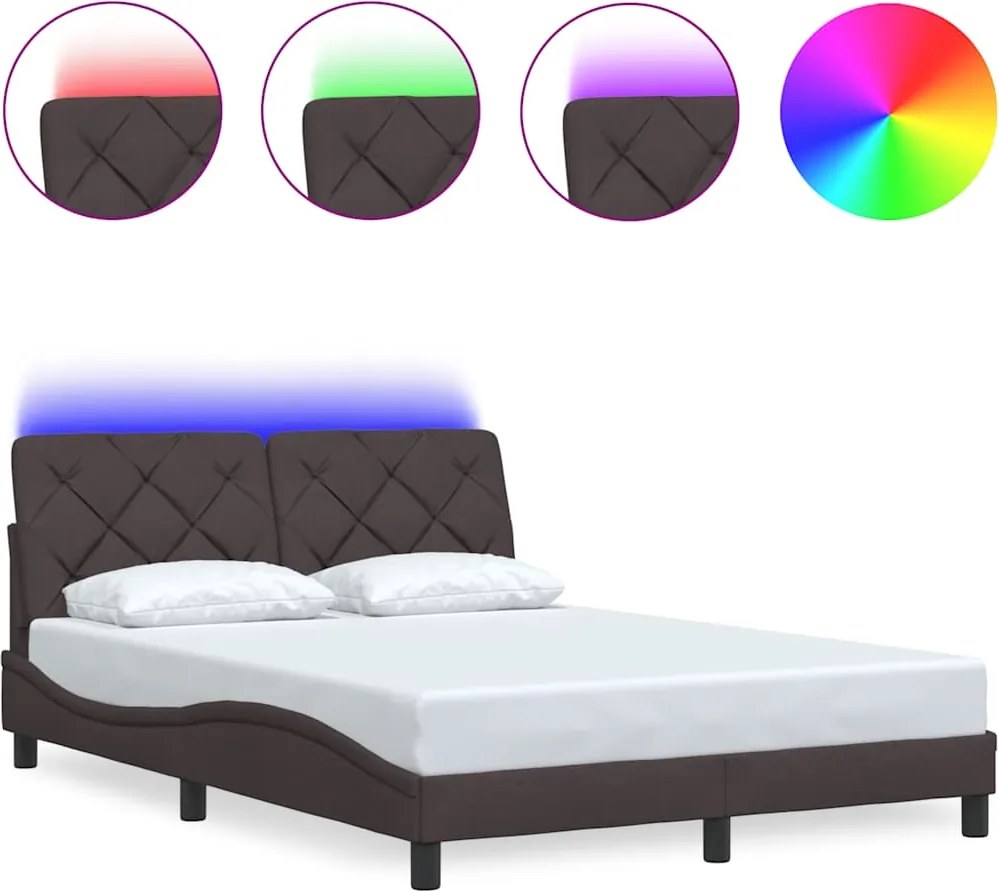 Rám postele s LED bez matrace Tmavě hnědá 120x200 cm Látka 3310660