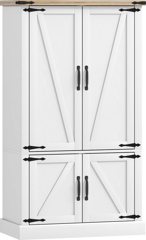 HOMCOM kuchyňský buffet, kuchyňská skříňka s 4 dveřmi, 6 držáků na koření a nastavitelné police, 76,3 x 40 x 136 cm, bílá