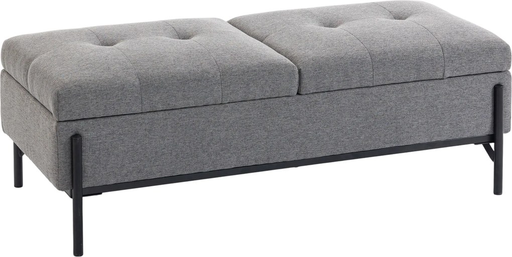 HOMCOM úložná lavice, lněný taburet s 2 přihrádkami, víky na pantech a extra polstrováním, sedadlo s knoflíkovým prošitím — (117 x 50 x 44 cm), šedá