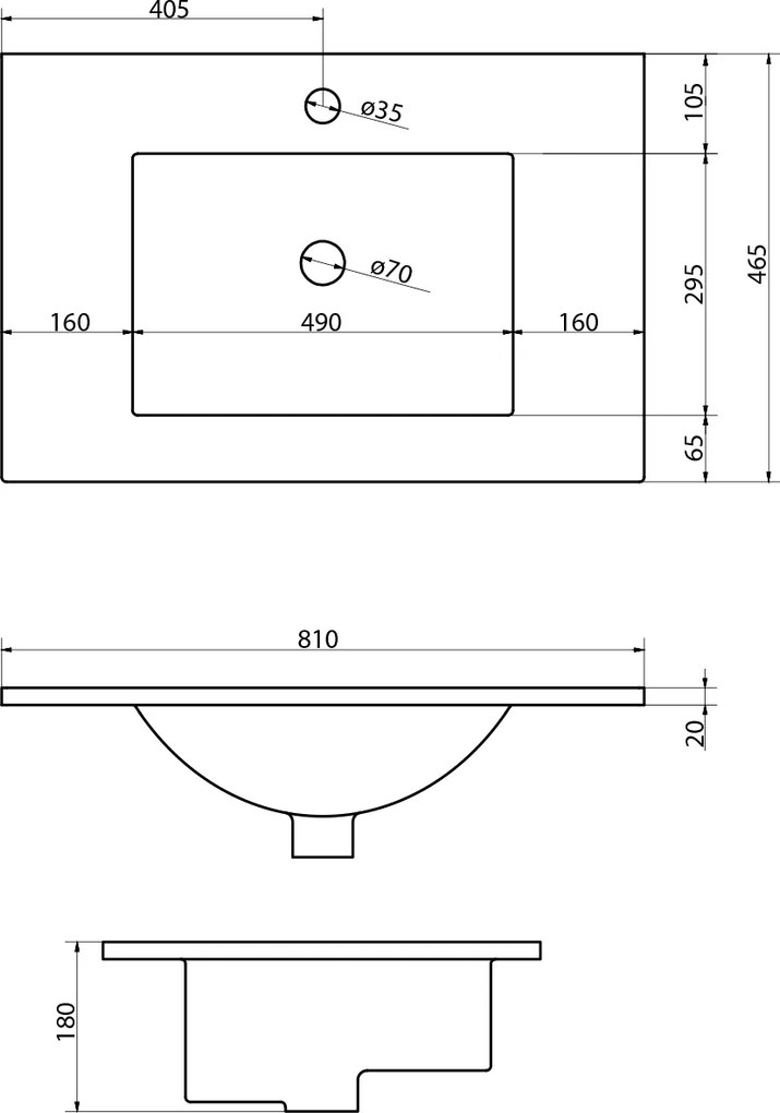 Sapho Slim keramické umyvadlo 80 x 46 cm nábytkové s otvorem pro baterii bílá 1601-80