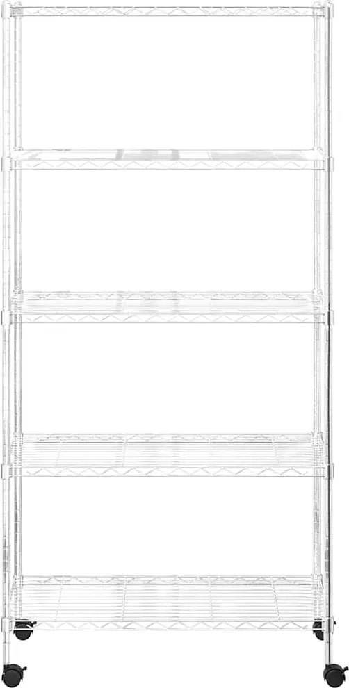 Úložný regál 5 polic 75x35x155 cm s kolečky chromovaný 250 kg 324629